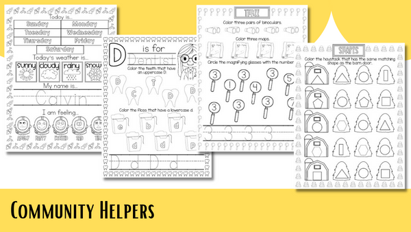 Community Helpers Themed Workbook – Munchkin Lane LLC